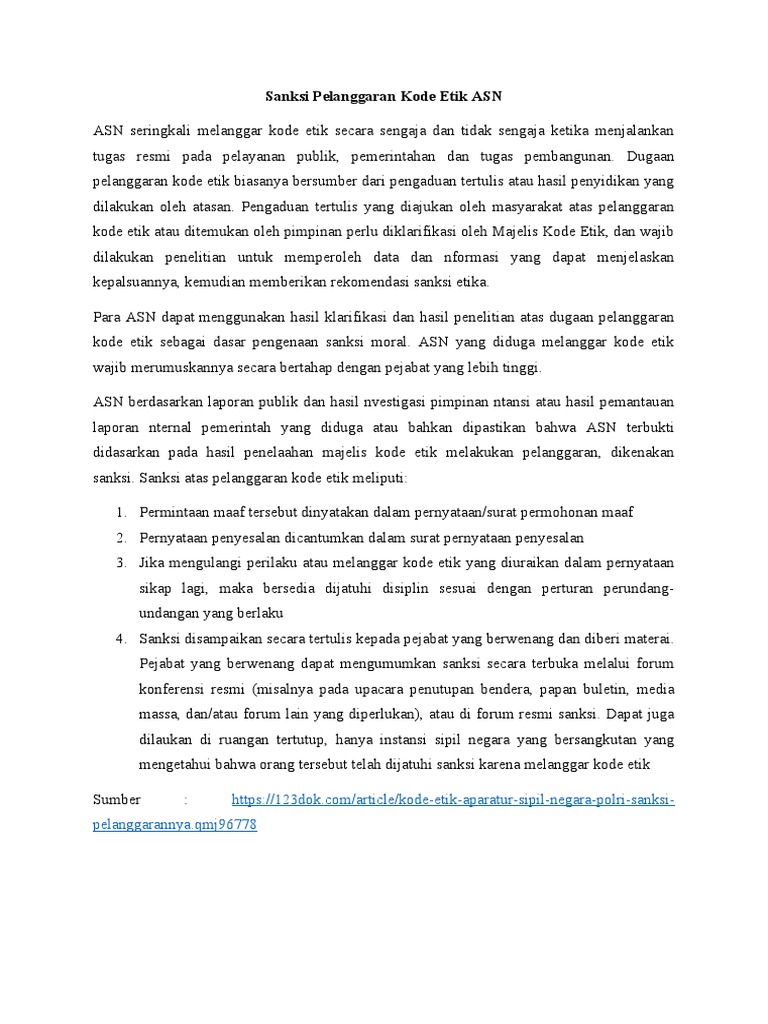 Sanksi Pelanggaran Kode Etik ASN | PDF | Karier & Perkembangan