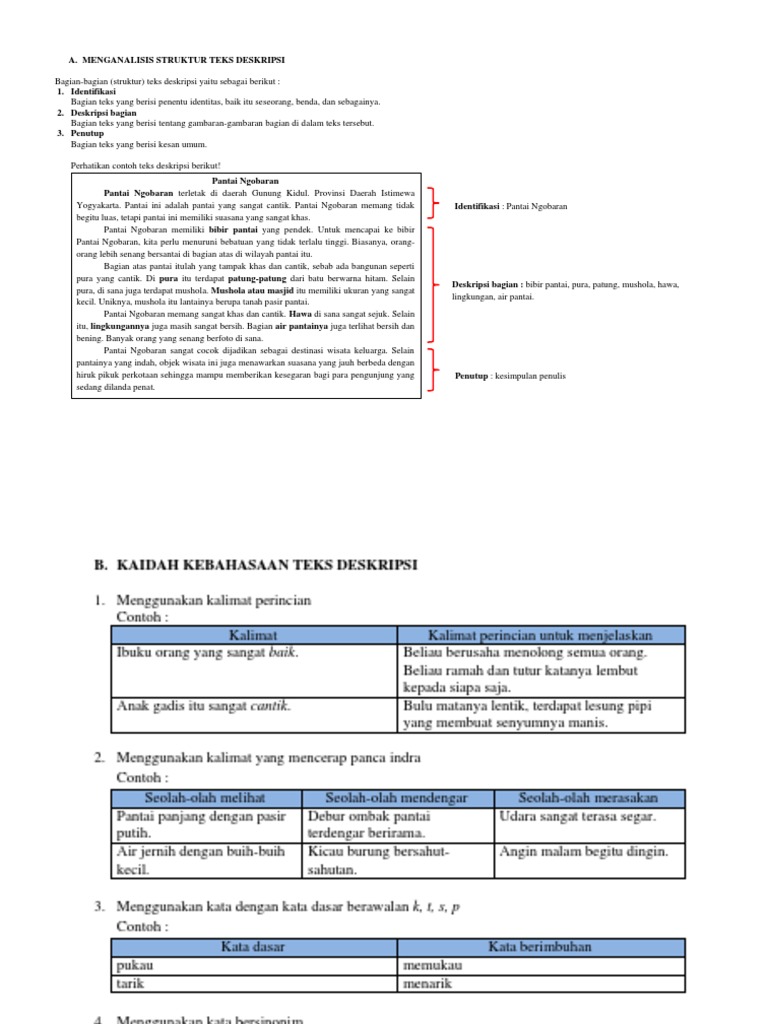 Menganalisis Struktur Dan Kaidah Kebahasaan Teks Deskripsi | PDF Menganalisis Struktur Dan Kaidah Kebahasaan Teks Deskripsi | PDF