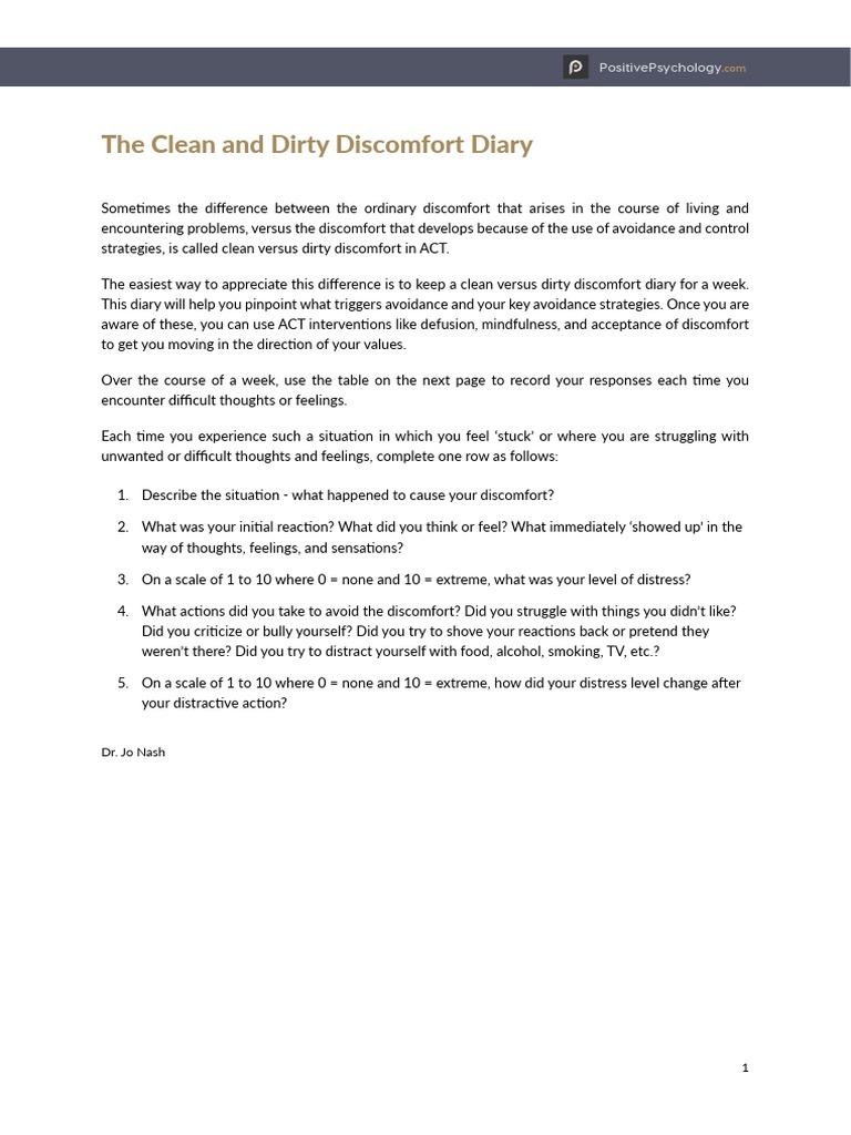 Clean vs Dirty Discomfort Diary | PDF