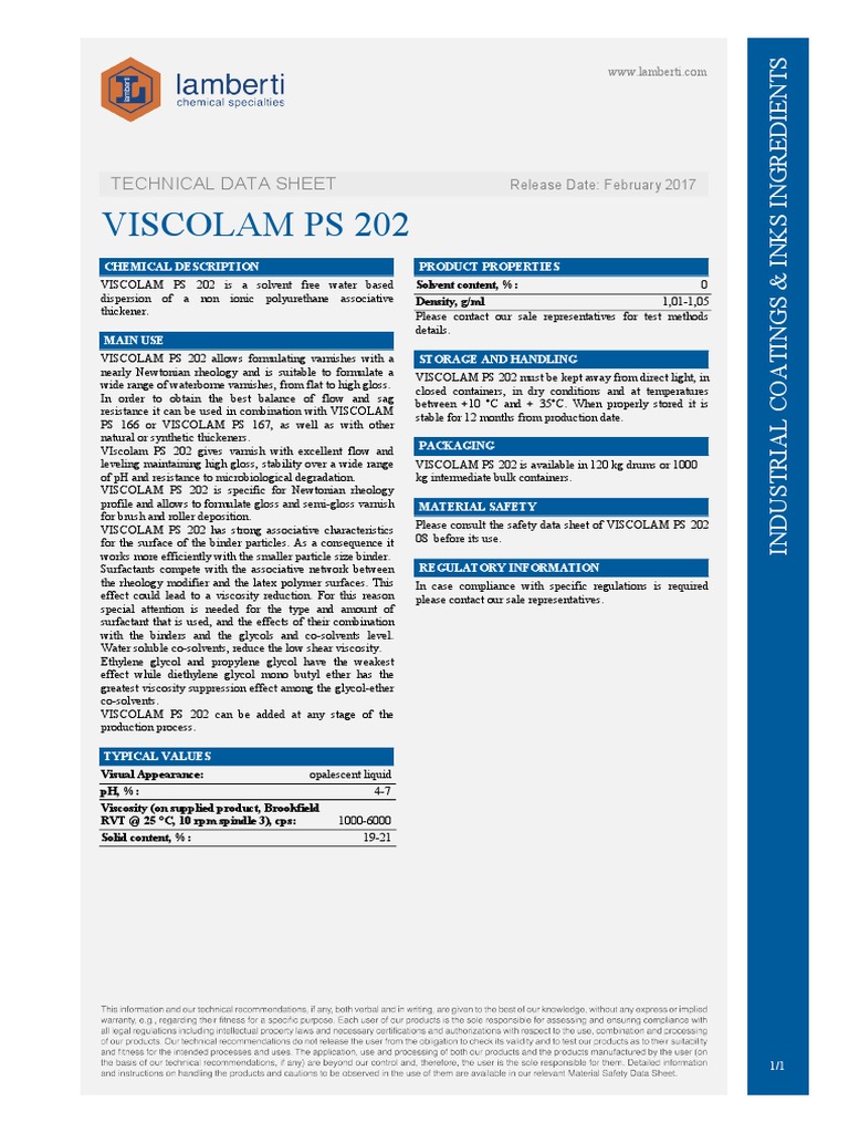 Viscolam PS 202 - en 2019 | PDF | Rheology | Varnish