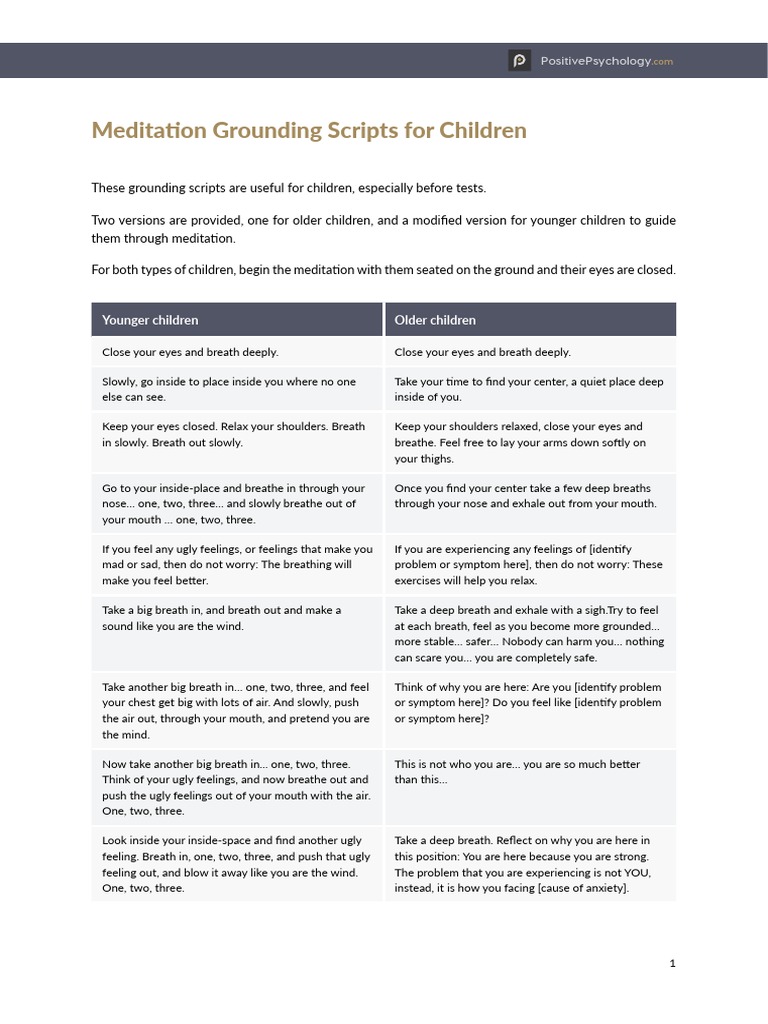 Meditation Grounding Scripts for Children | PDF | Breathing