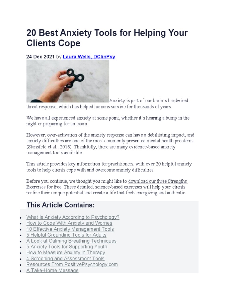 20 Best Anxiety Tools For Helping Your Clients Cope | Download Free PDF ...