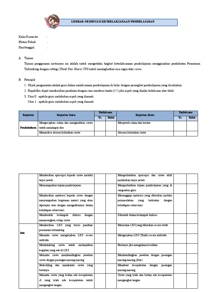 Lembar Observasi Keterlaksanaan Pembelajaran | PDF