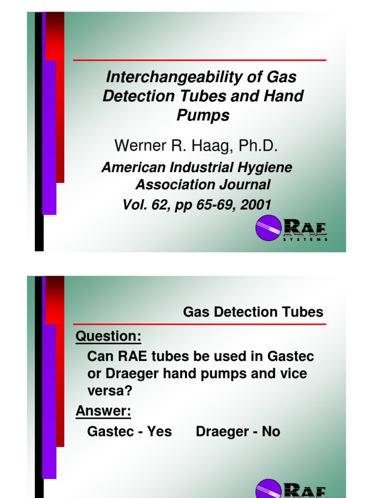 Interchangeability of Gas Detection Tubes and Hand Pumps: A Study on ...