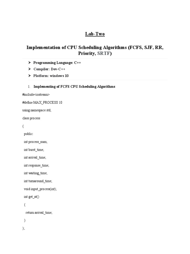 Operating System Lab 2 Cpu Scheduling Algorithms Pdf Computer Engineering Computing 