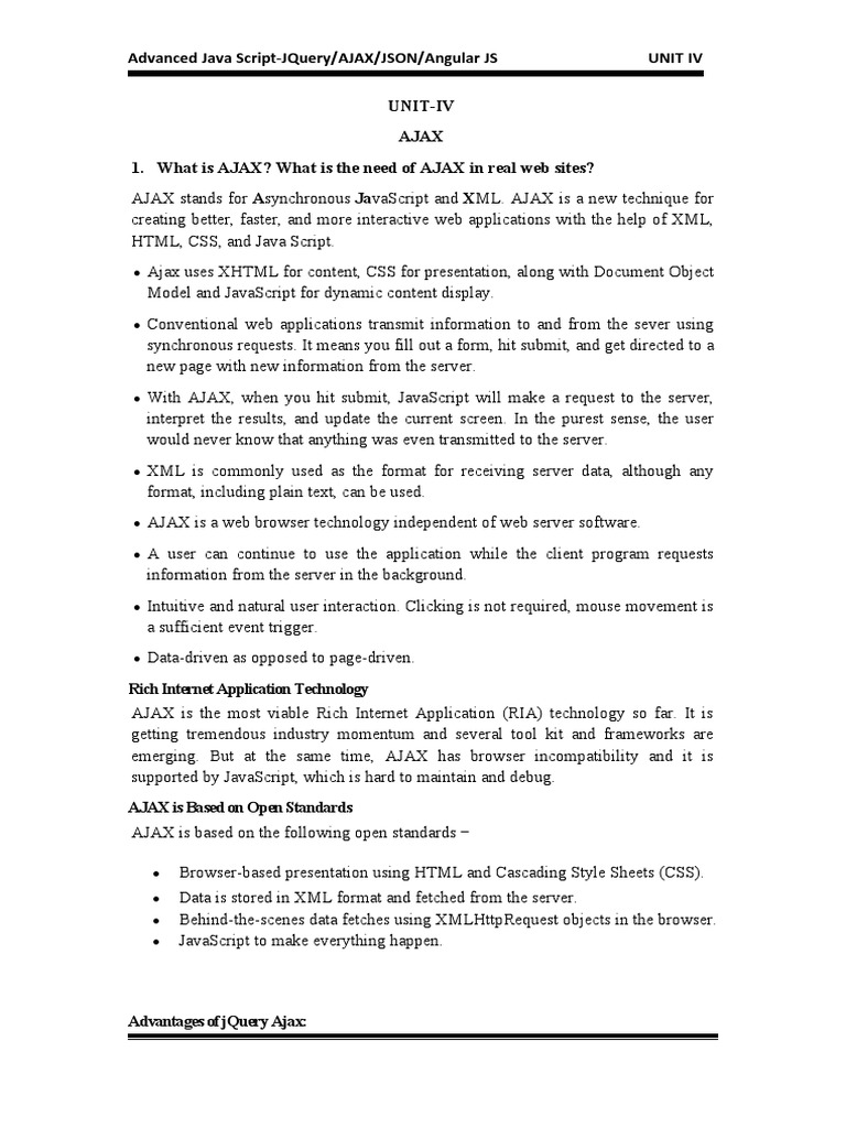 Unit Iv | PDF | Ajax (Programming) | World Wide Web Unit Iv | PDF | Ajax (Programming) | World Wide Web