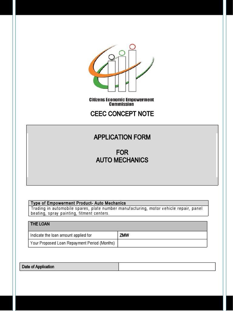 CEEC1 - Auto Mechanics - Application Form | PDF | Market (Economics ...