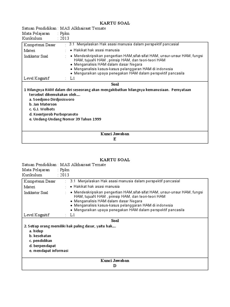 Kartu Soal Kls XI | PDF | Ilmu Sosial