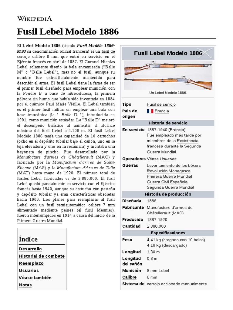Fusil Lebel Modelo 1886 | PDF | Armas de fuego | Balística