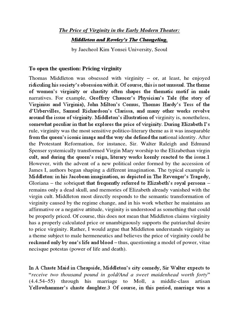 The Economics of Virginity in Middleton's Works | PDF | Thomas ...