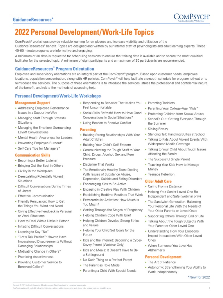 EAPTraining Topic List | PDF | Mental Health | Psychological Resilience