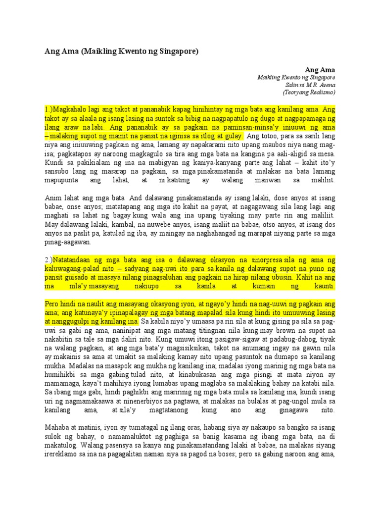 Ang Ama Maikling Kwento NG Singapore (Highlighted) | PDF