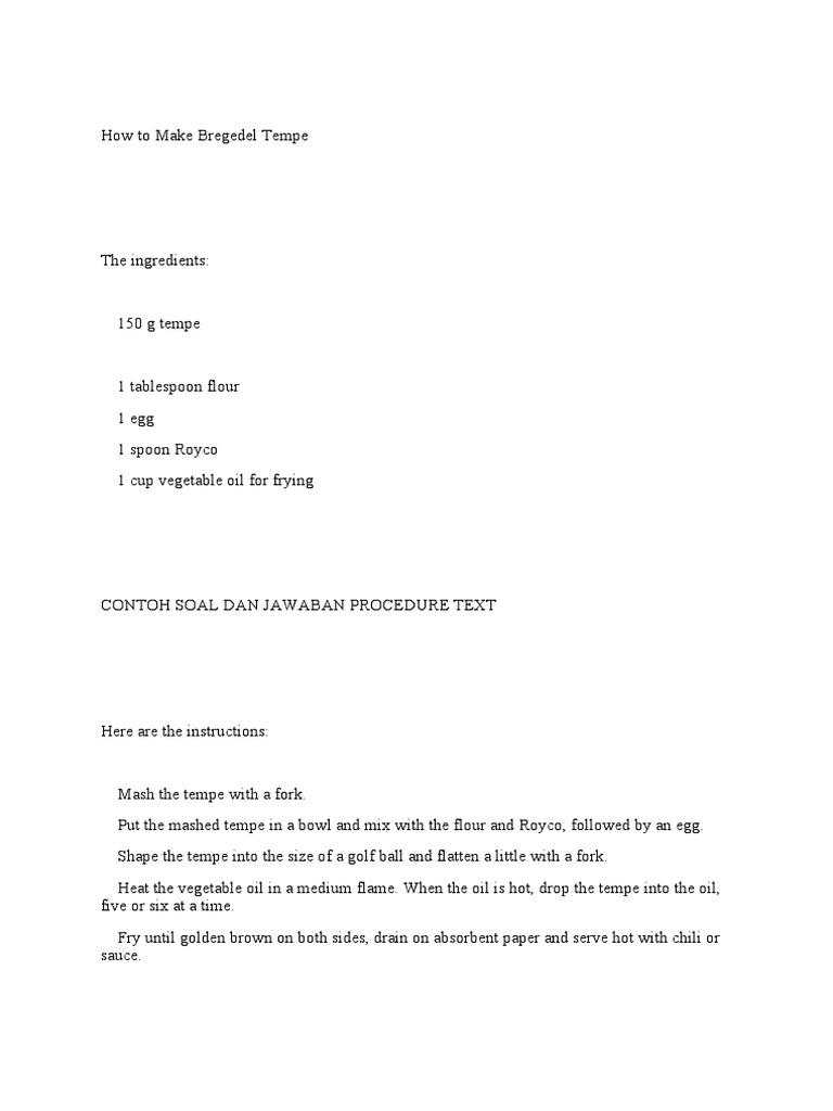 Bregedel Tempe Recipe Instructions | PDF | Food And Drink Preparation ...