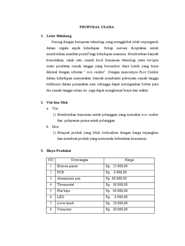 PROPOSAL Usaha | PDF | Teknologi & Rekayasa