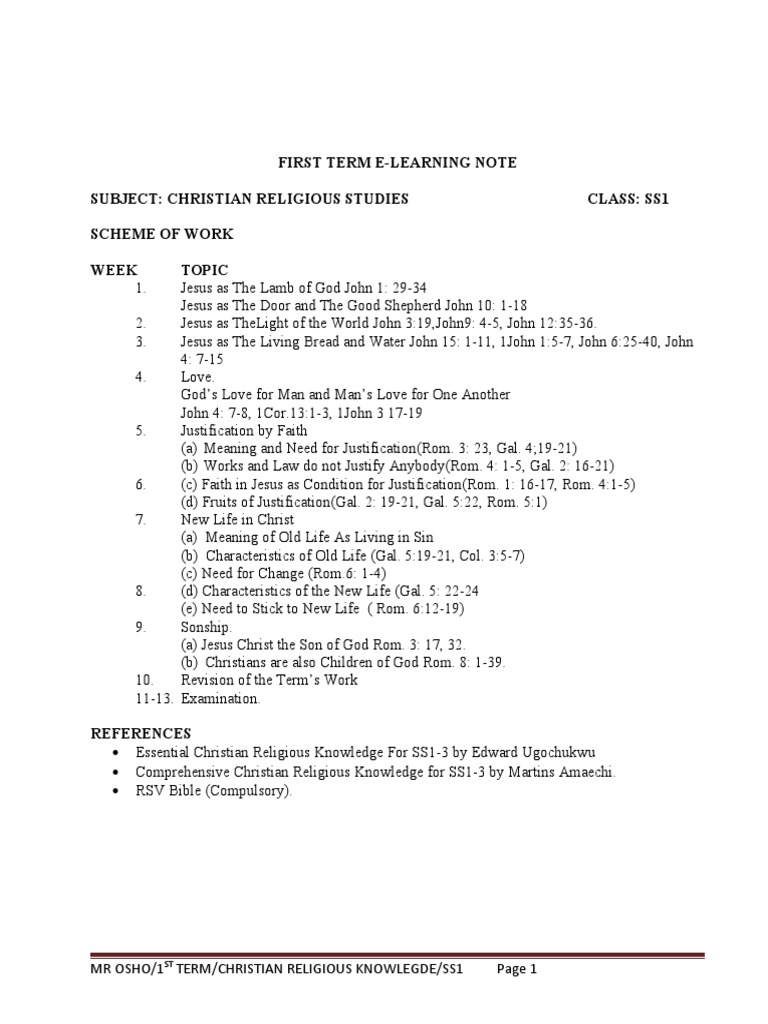 1st Term .Sss1 Christian Religious Knowledge | PDF | Justification ...