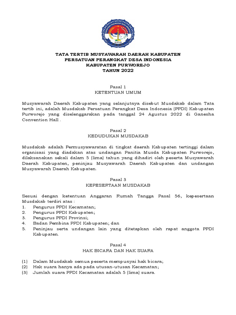 Draft Tatib Musdakab Ppdi 2022 Revisi | PDF