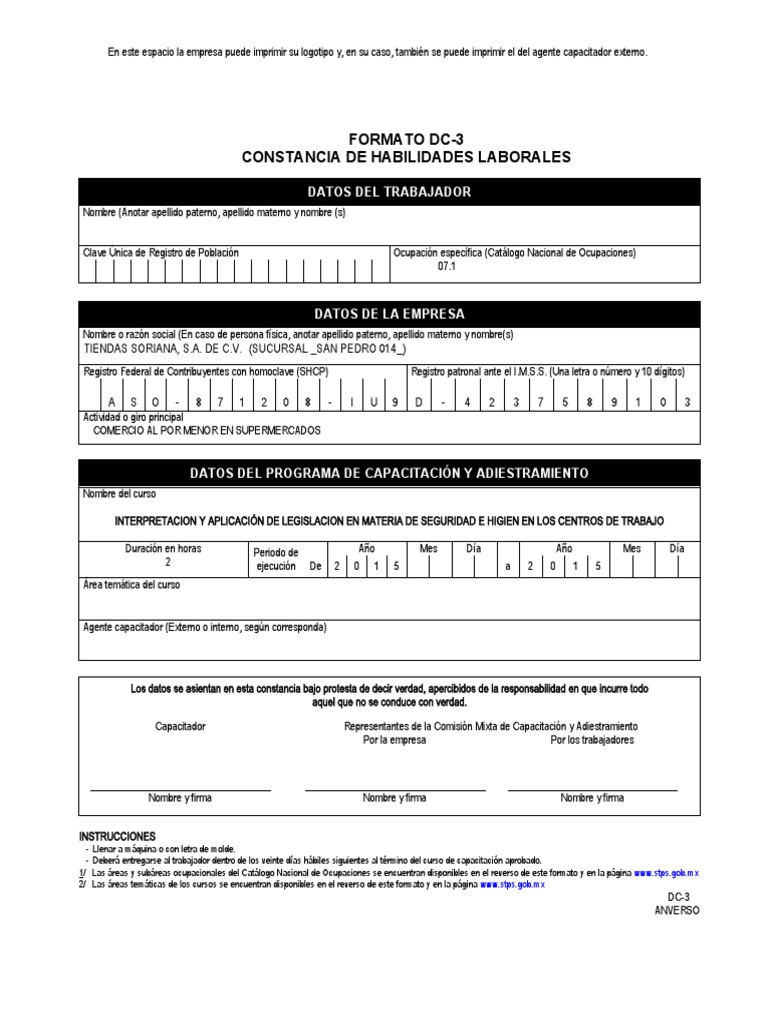 FORMATO DC-3-seguridad e Higiene | PDF