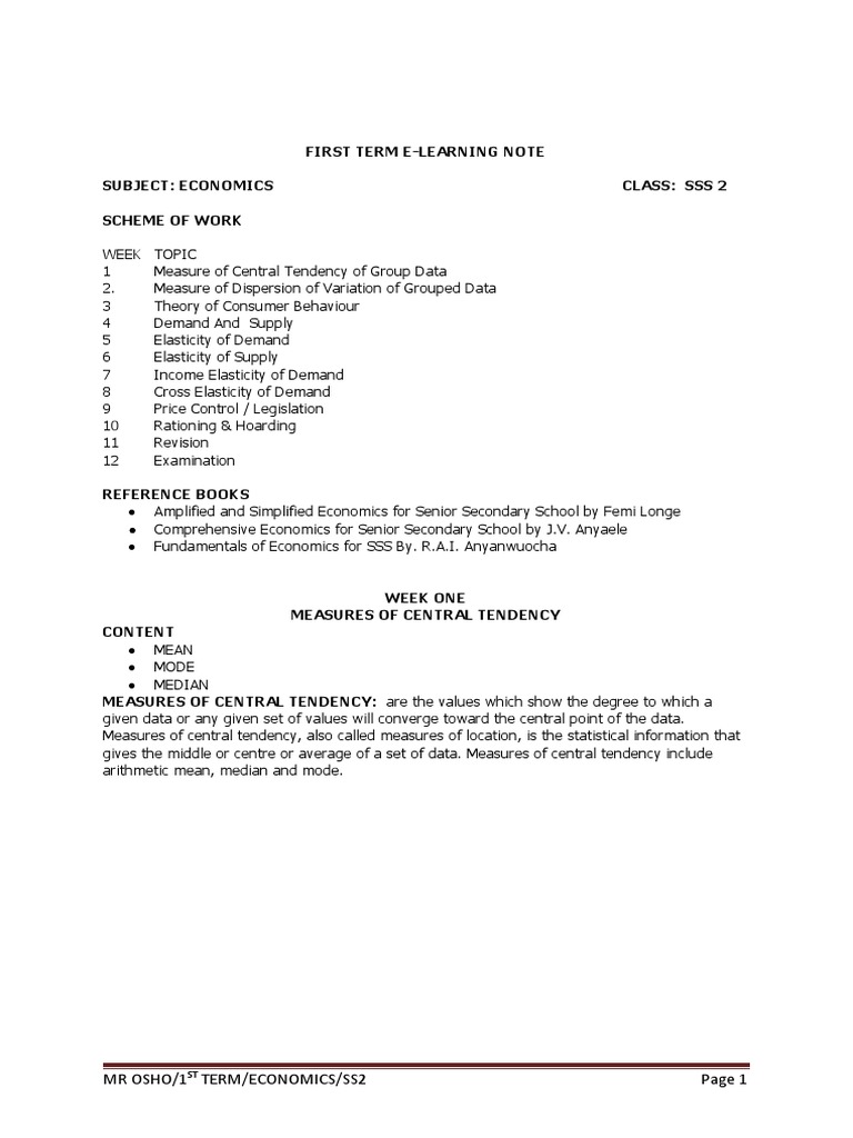 1ST Term .SSS2 Economics | PDF | Elasticity (Economics) | Supply And Demand