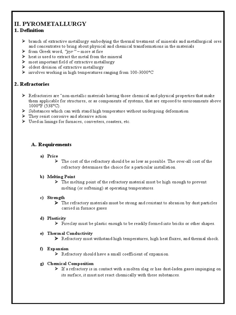 II - Pyrometallurgy Metallurgy.2 | PDF | Refractory | Smelting