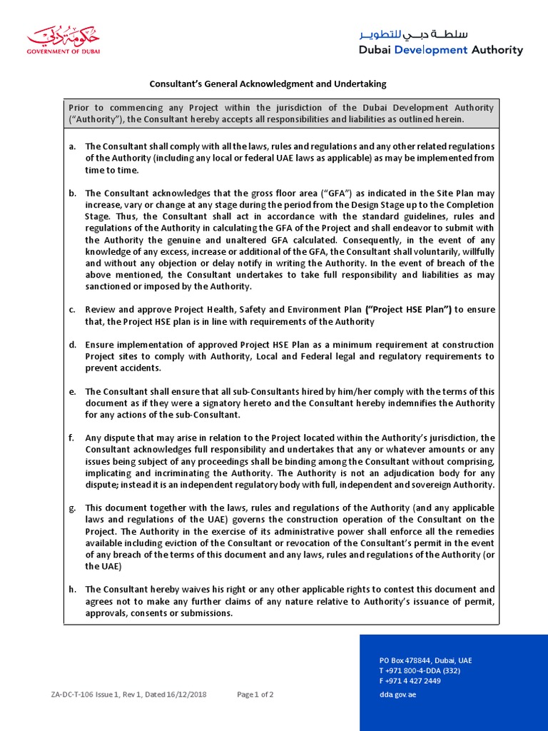 ZA-DC-T-106 Consultant General Acknowledgement and Undertaking | PDF ...