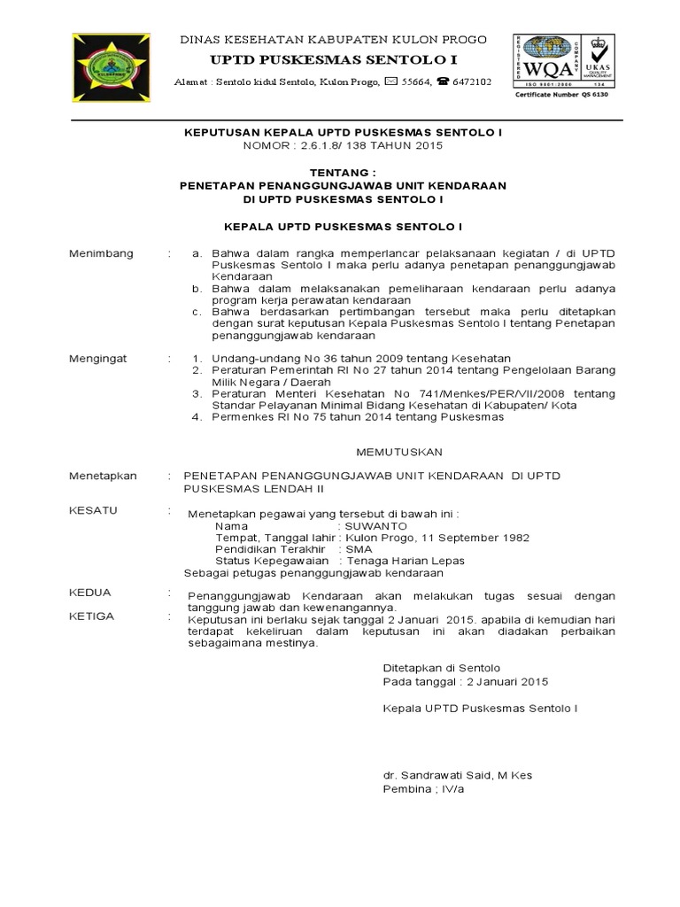 2.6.1.8 SK Penetapan Penanggungjawab Kendaraan | PDF