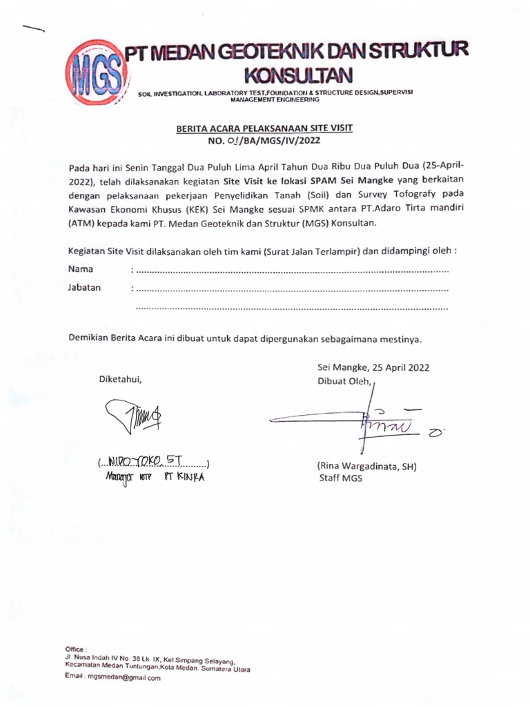 Berita Acara Pelaksanaan Site Visit Scan | PDF