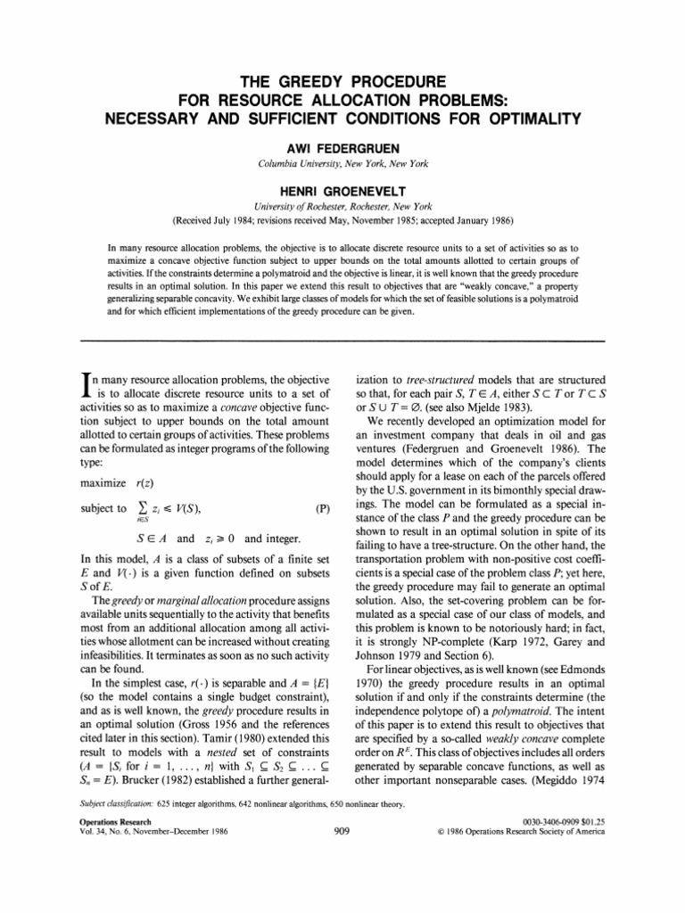 Federgruen Greedy Procedure | PDF | Mathematical Optimization | Linear Programming