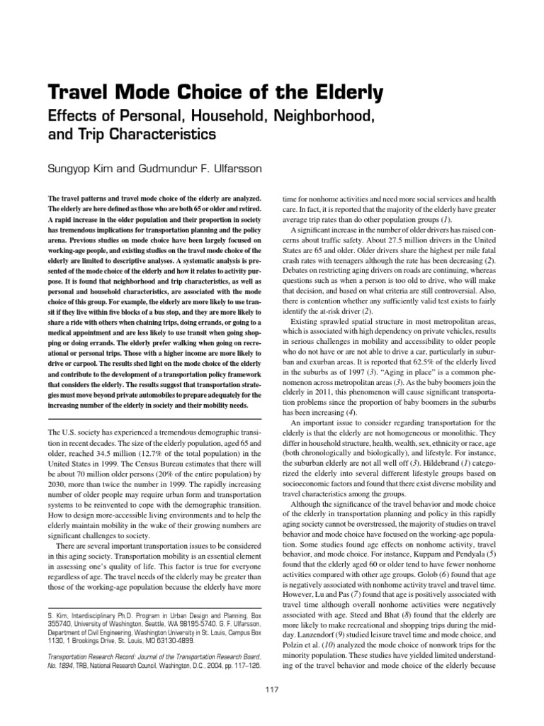 Travel Mode Choice of The Elderly | PDF | Public Transport | Mode ...