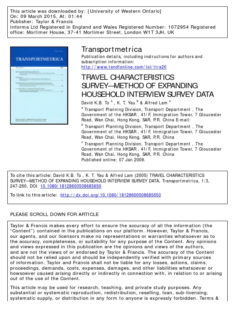 Travel Characteristics Survey - Method of Expanding Household Interview ...