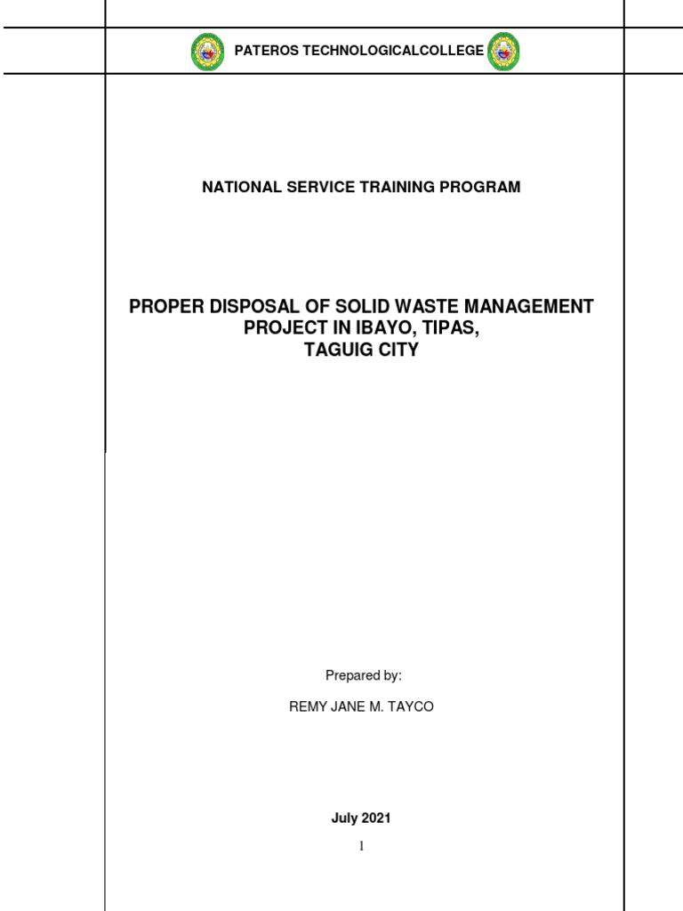 Project Proposal PDF | PDF | Municipal Solid Waste | Waste Management
