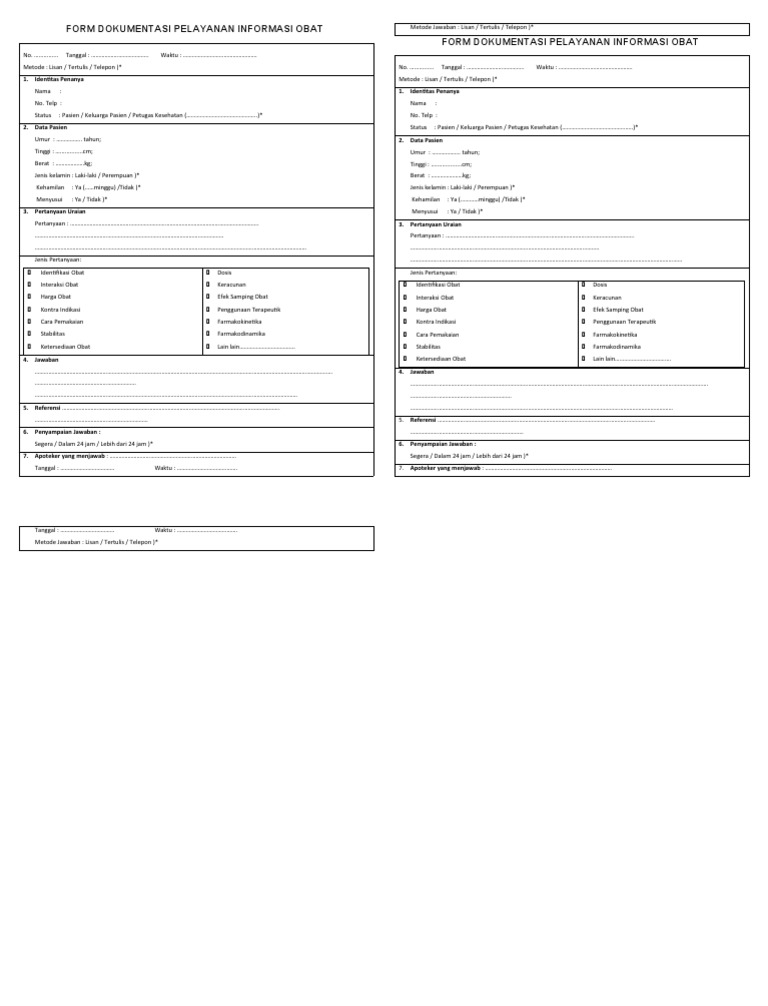 Form Dokumentasi Pelayanan Informasi Obat 2 | PDF