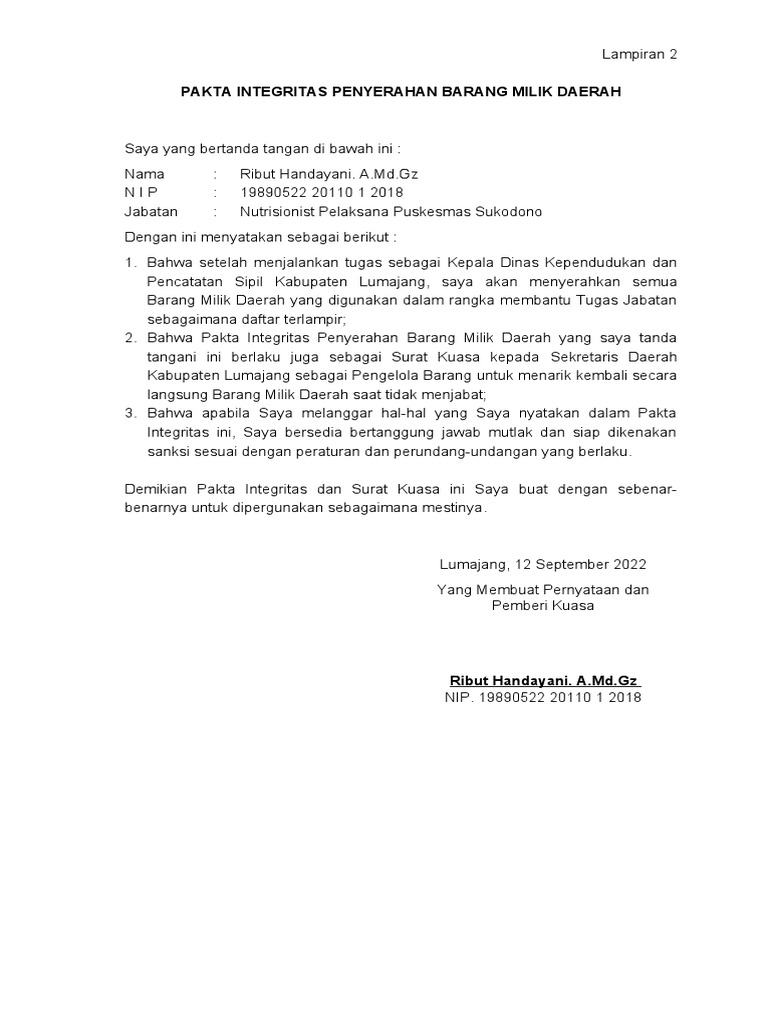 Lampiran 2, Pakta Integritas | PDF