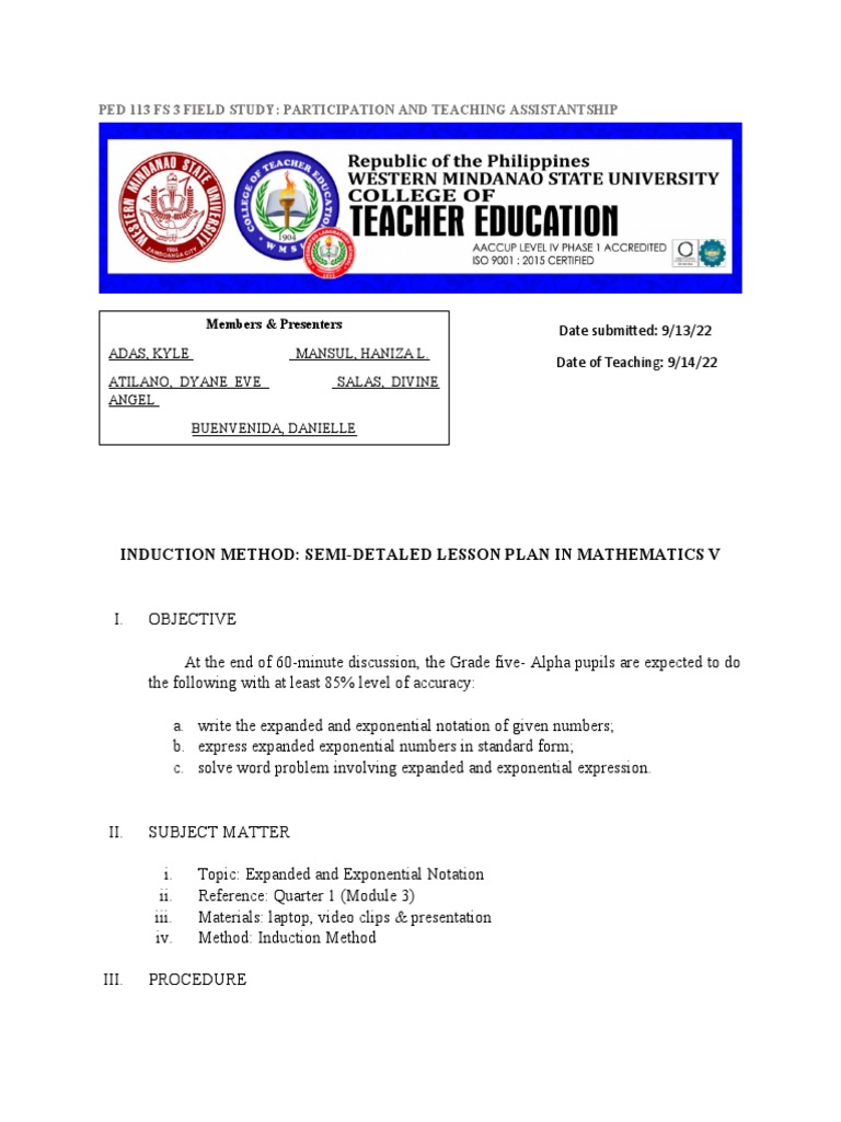 Semi Detailed LP For Grade V Math | PDF | Exponentiation | Cognition