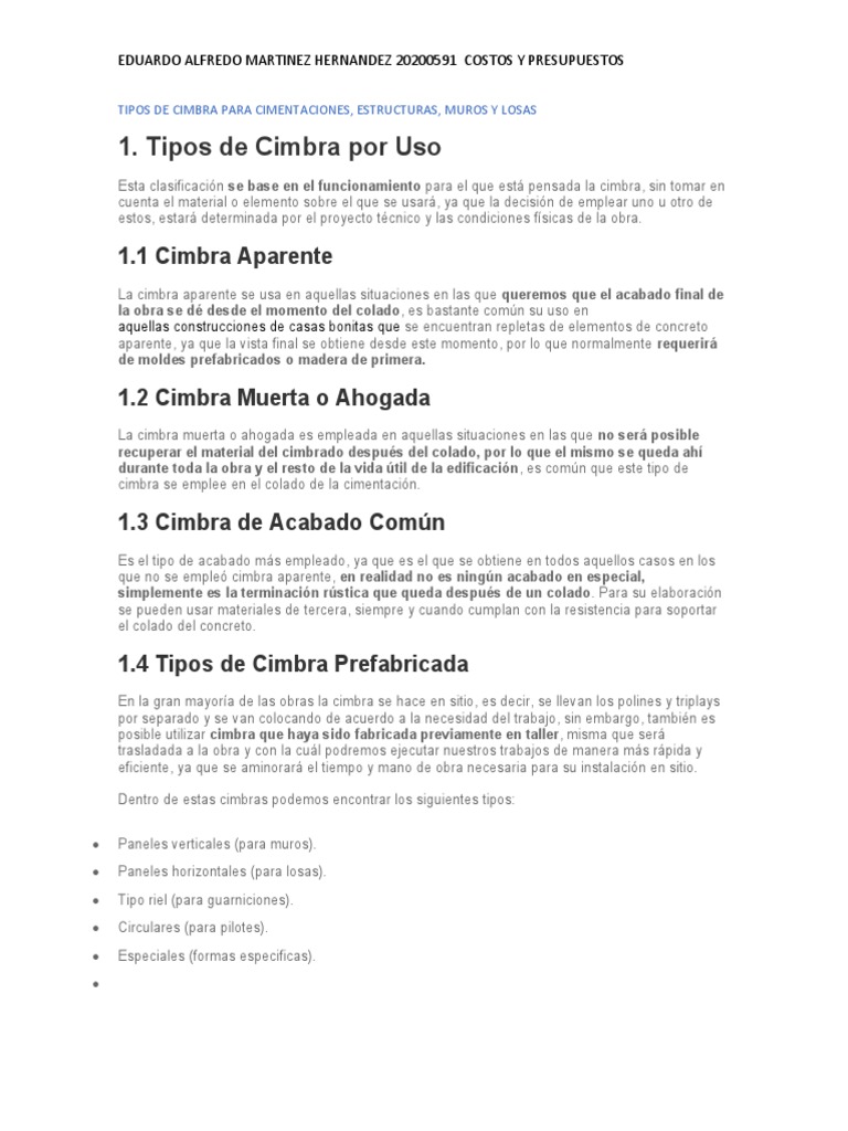 Tipos de Cimbra para Cimentaciones | PDF | Hormigón | Bóveda (Arquitectura)