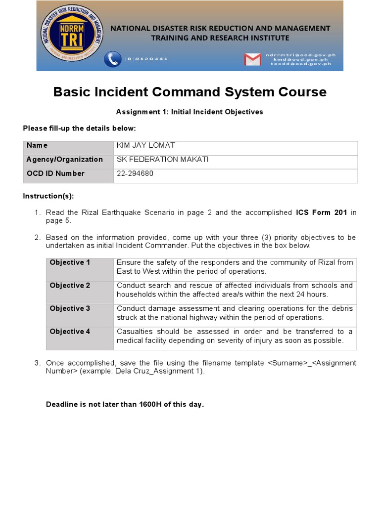 Peralta Assignment 1 | PDF | Incident Command System | Emergency