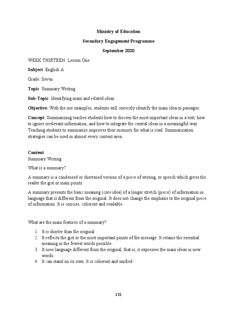 Grade 7 English Language Week 13 Lesson 1 and Answersheet | PDF ...
