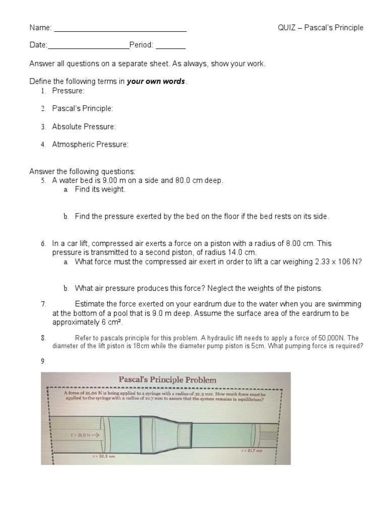 Pascals Principle Quiz | PDF