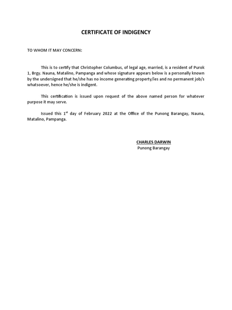 Certificate of Indigency | PDF