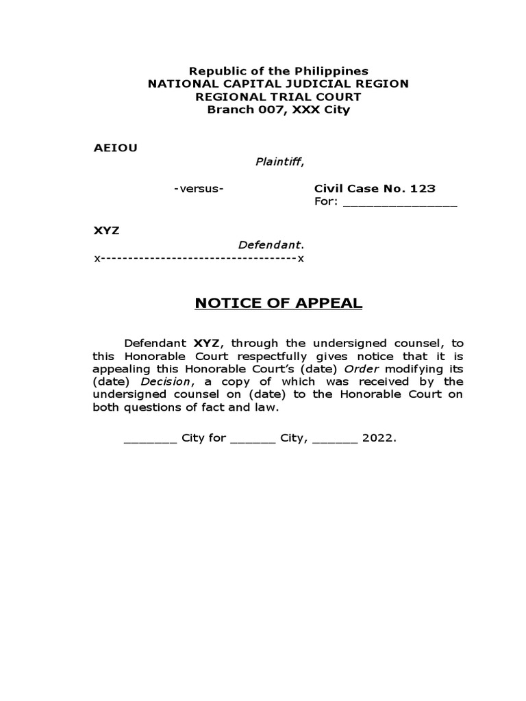 Notice of Appeal | PDF | Law