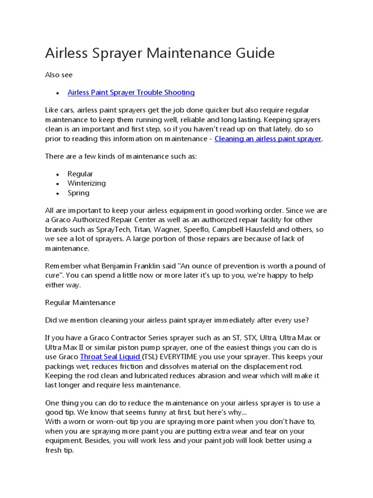 Airless Sprayer Maintenance Essentials | PDF | Valve | Pump