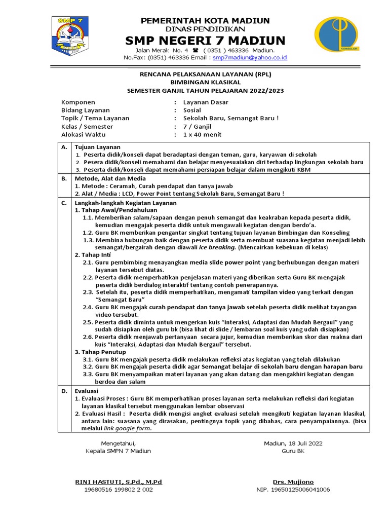 RPL Dan Materi BK - Sekolah Baru, Semangat Baru ! | PDF | Karier ...