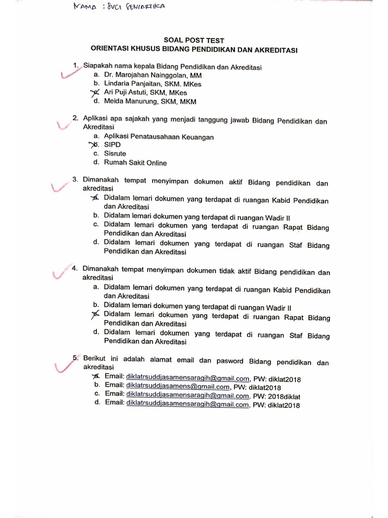 Pre Test Dan Post Test Orientasi Khusus | PDF
