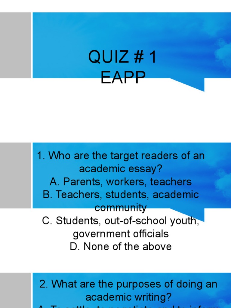 EAPP Quiz 1 | Download Free PDF | Essays | Paragraph
