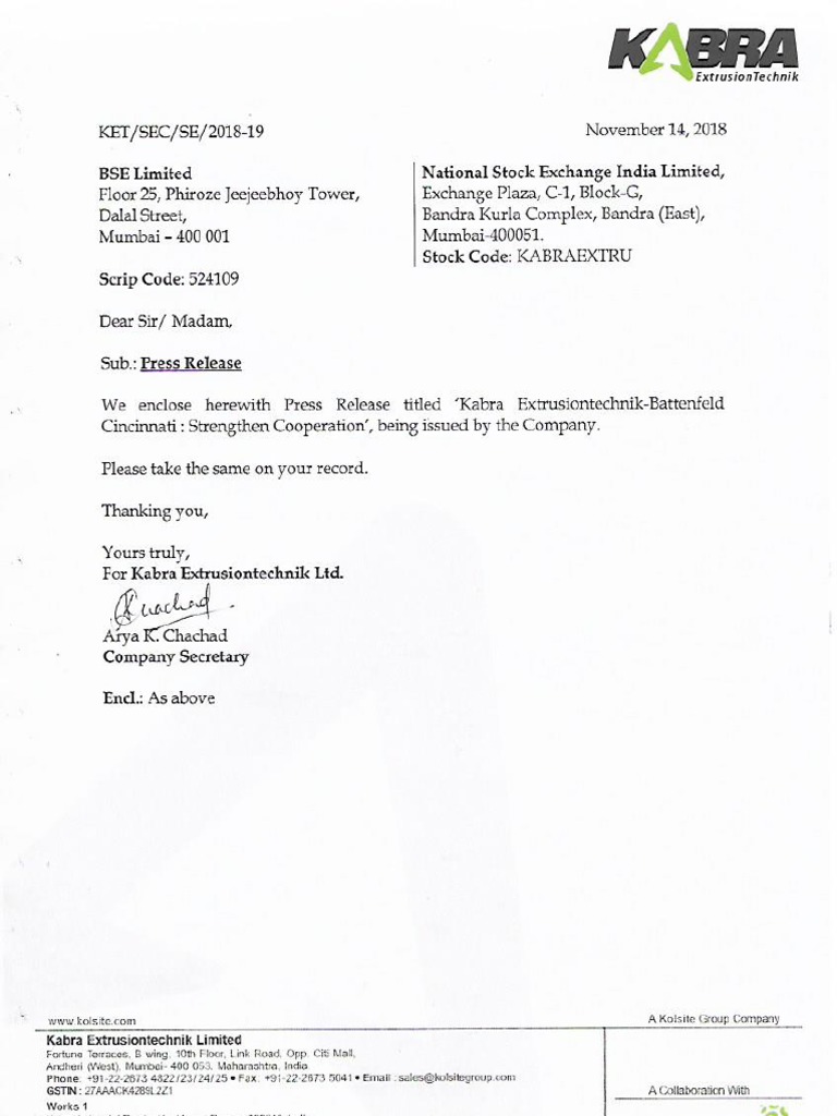 Kabra Press Release 14112018 | PDF