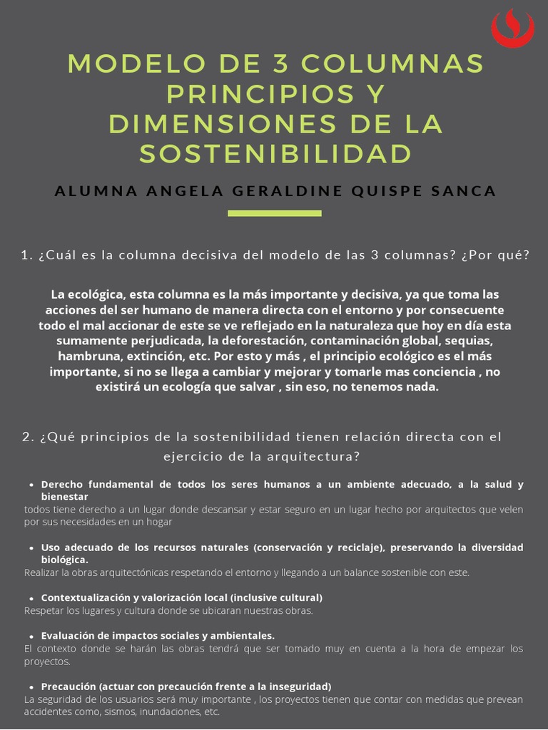 Modelo de 3 Columnas Principios y Dimensiones de La Sostenibilidad | PDF | Sustentabilidad ...