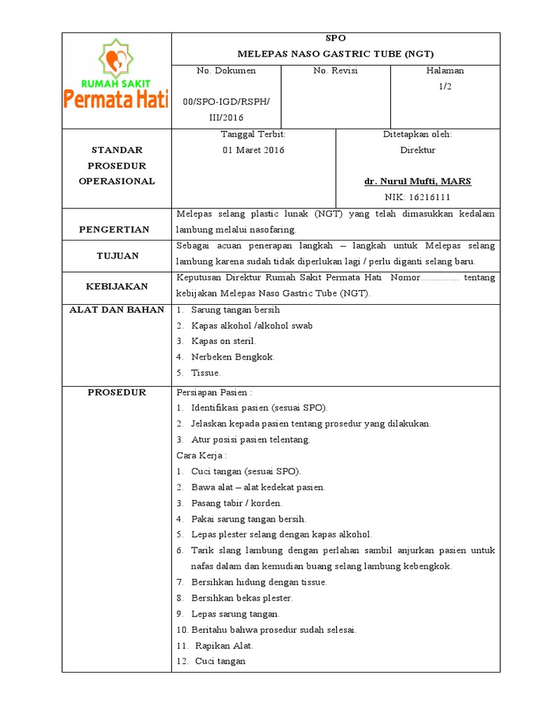 Prosedur Melepas Naso Gastric Tube | PDF | Pengembangan Diri