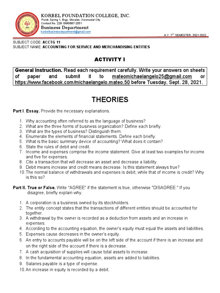 Accounting Activities for Business Students | PDF | Debits And Credits ...