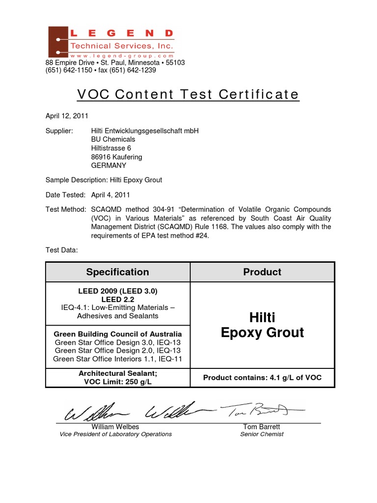 VOC SCAQMD and EPA24 CB G EG EN HSE Information ASSET DOC CERTIFICATE 1290 | PDF | Technology ...