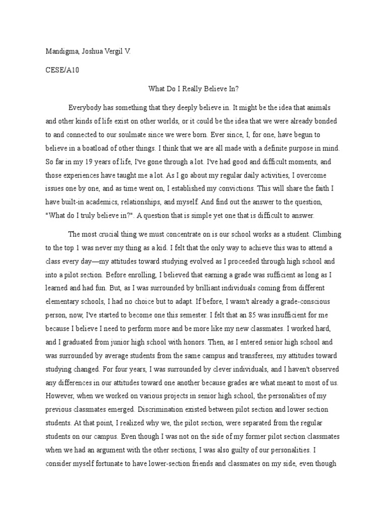 What Do I Really Believe in | PDF | Experience | Psychology