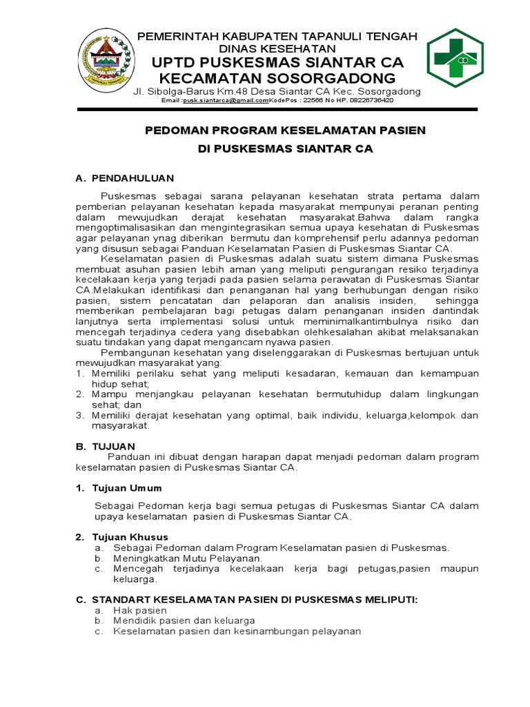 Panduan Program Keselamatan Pasien Di Puskesmas | PDF